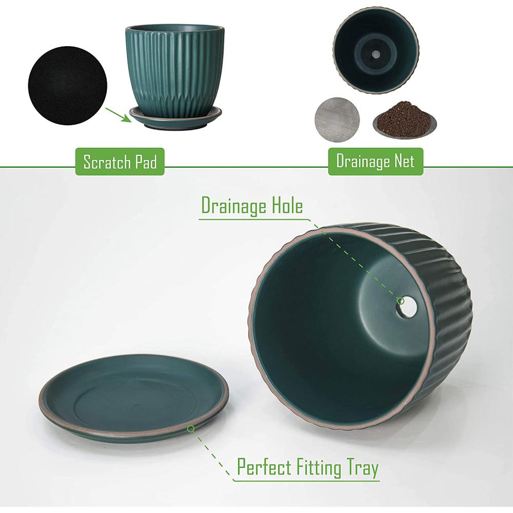 Teal Dark Blue Green Fancy Stoneware Plant Pot | Dongsheng