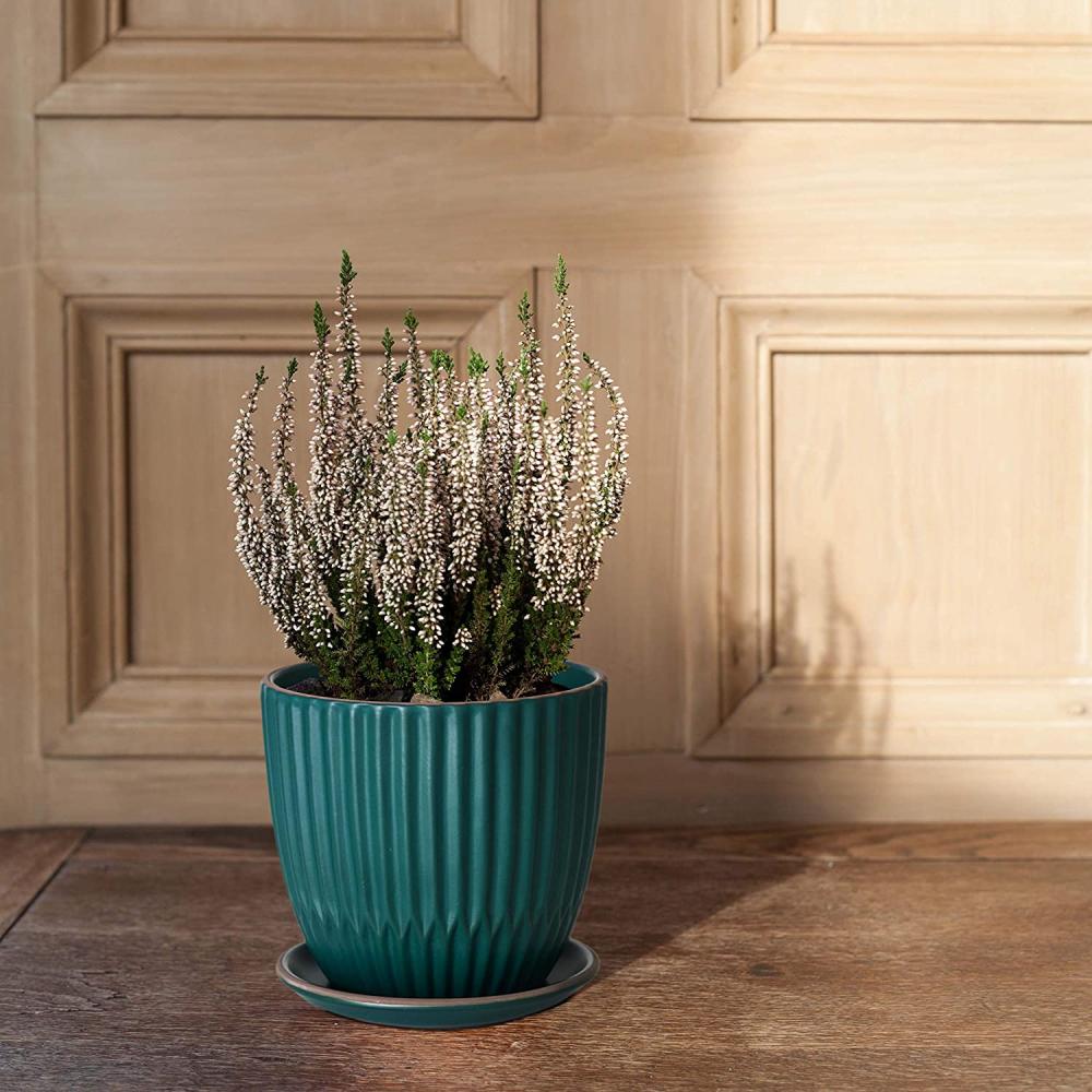 Teal Dark Blue Green Fancy Stoneware Plant Pot | Dongsheng