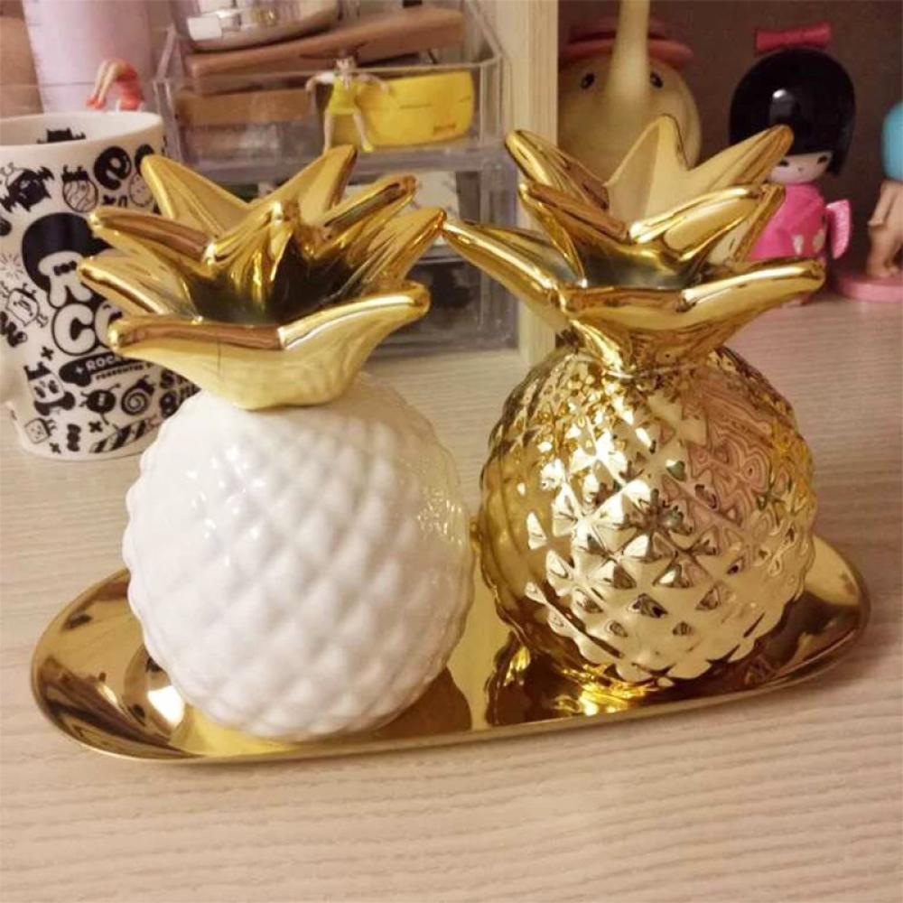 diy cute adult gold white pineapple shape ceramic money box coins piggy ...