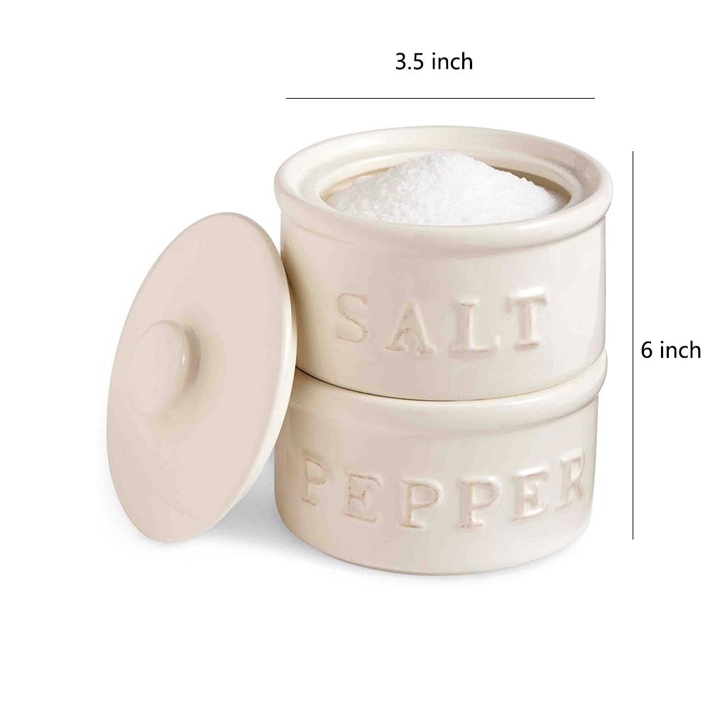 Kitchen White Ceramic Salt And Pepper Cellar Pot | Dongsheng